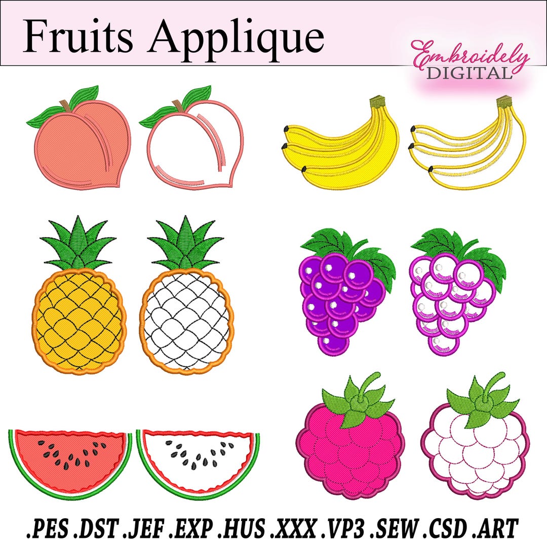 Fruit Set Applique Machine Embroidery Designs, Fruits Set of 6 Applique ...