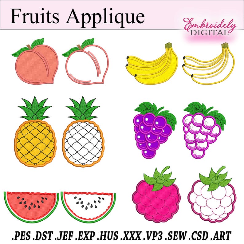 Tropical Fruits Applique Embroidery Designs: Set of 6 (10 Sizes ...