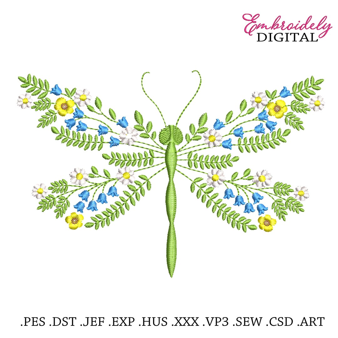 Floral Dragonfly Machine Embroidery Design / Wildflower Silhouette ...
