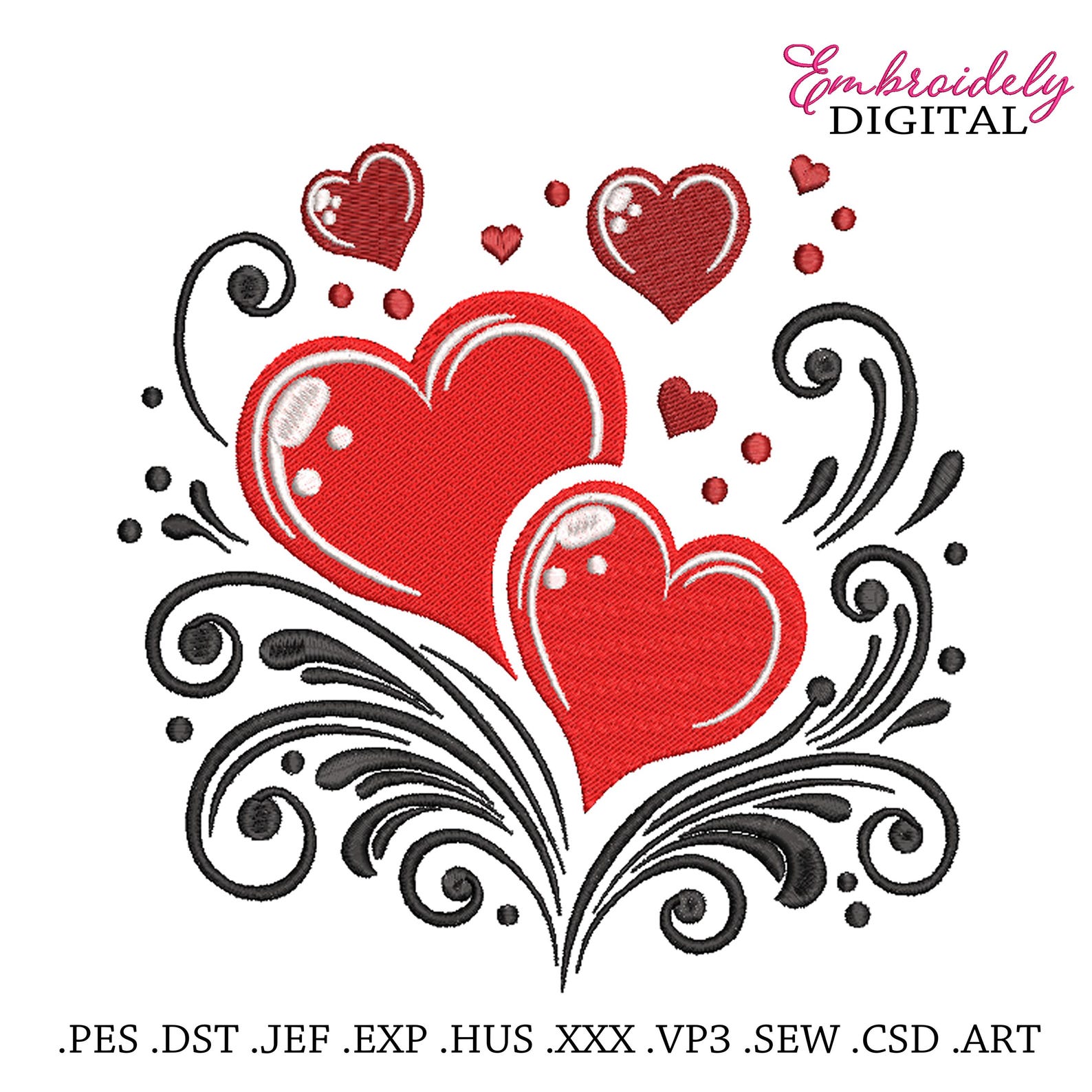 Vintage Hearts Embroidery Design: Love Hearts Valentine Day PES DST JEF ...