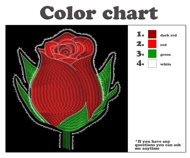 Realistic Rosebud Embroidery Design: Customizable Colors, Multiple ...