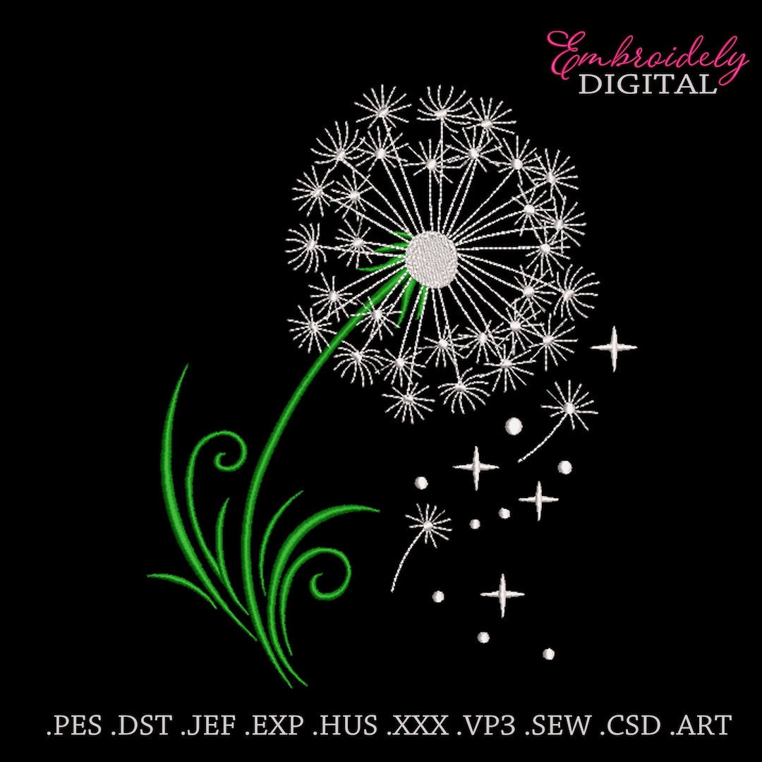 Dandelion Embroidery Design: Fairy Machine Embroidery File (10 Sizes ...