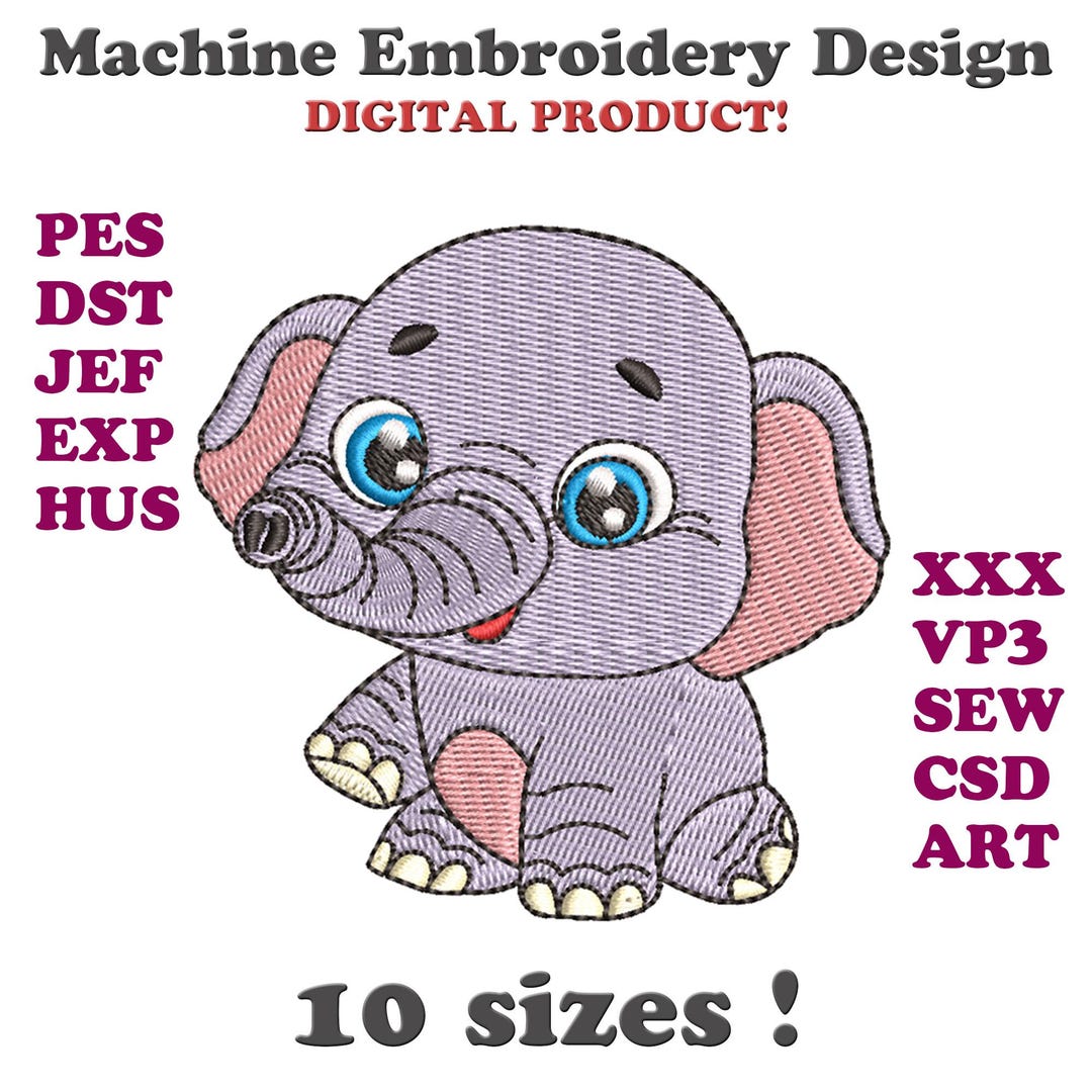 Baby Elephant Embroidery Design, Elephant Machine Embroidery Design ...