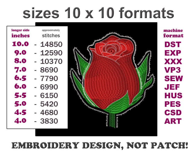 Realistic Rosebud Embroidery Design: Customizable Colors, Multiple ...