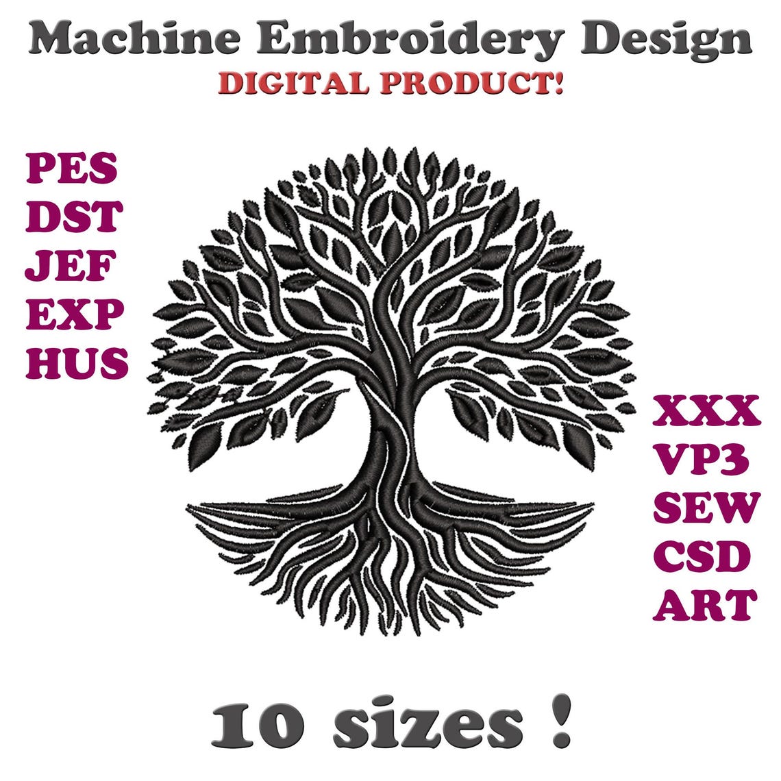 Tree of Life Machine Embroidery Design: 10 Sizes (instant Download) - Etsy
