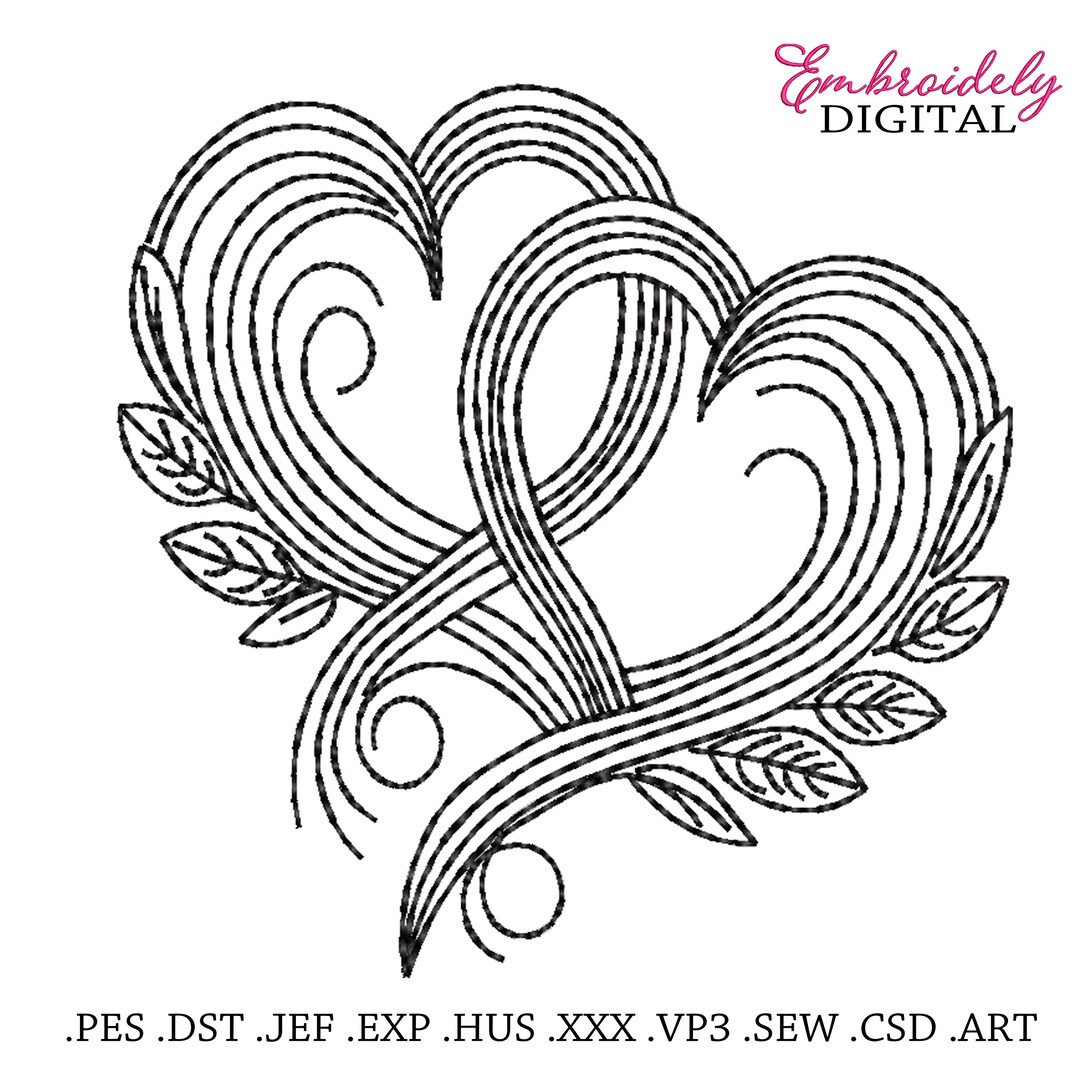 Hearts One Color Embroidery Design, Love Hearts Machine Embroidery ...