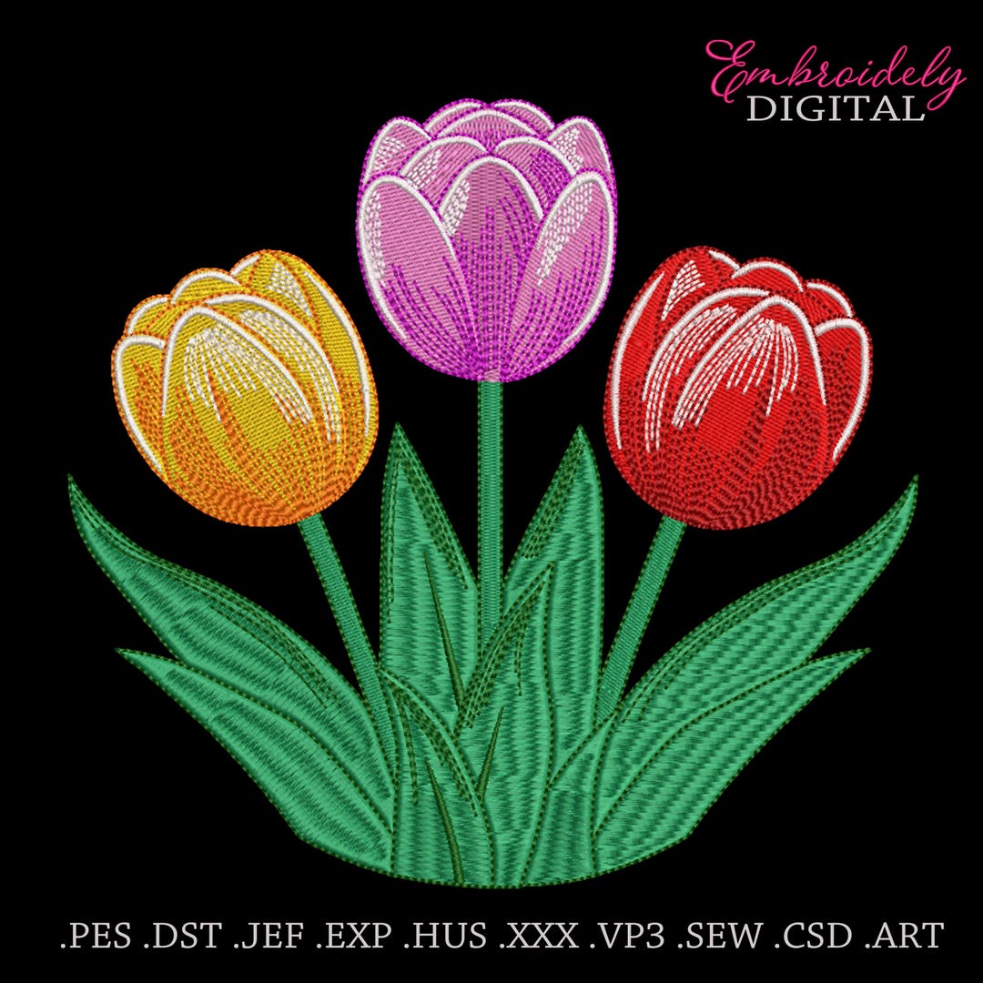 Tulips Flowers Machine Embroidery Design, Colorful Tulips Machine ...