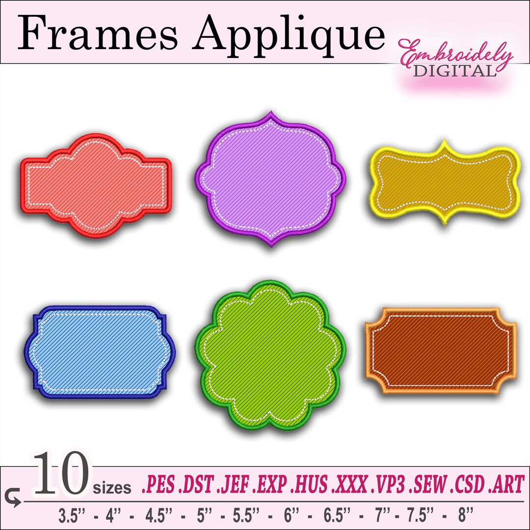 Frames Applique Embroidery Designs: Elegant Stitch, 10 Sizes (PES, DST ...