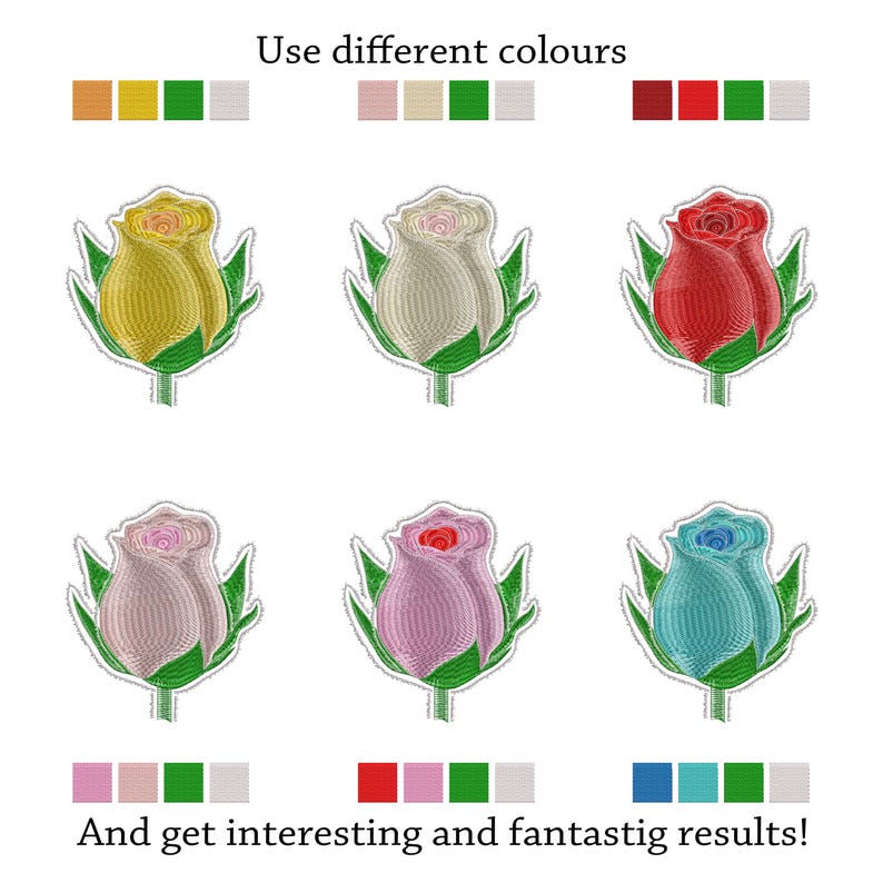 Realistic Rosebud Embroidery Design: Customizable Colors, Multiple ...
