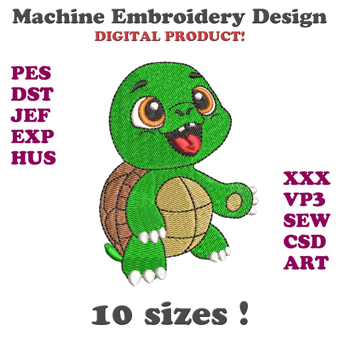 Cute Baby Turtle Machine Embroidery Design, Kids (10 Sizes) (digital ...