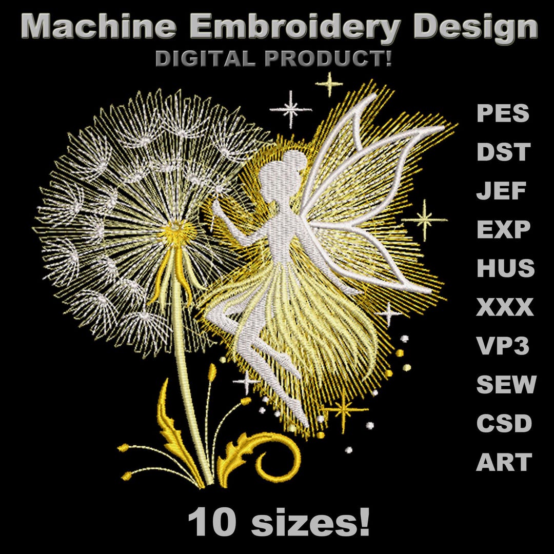 Dandelion Fairy Machine Embroidery Design: Gold Embroidery Files ...