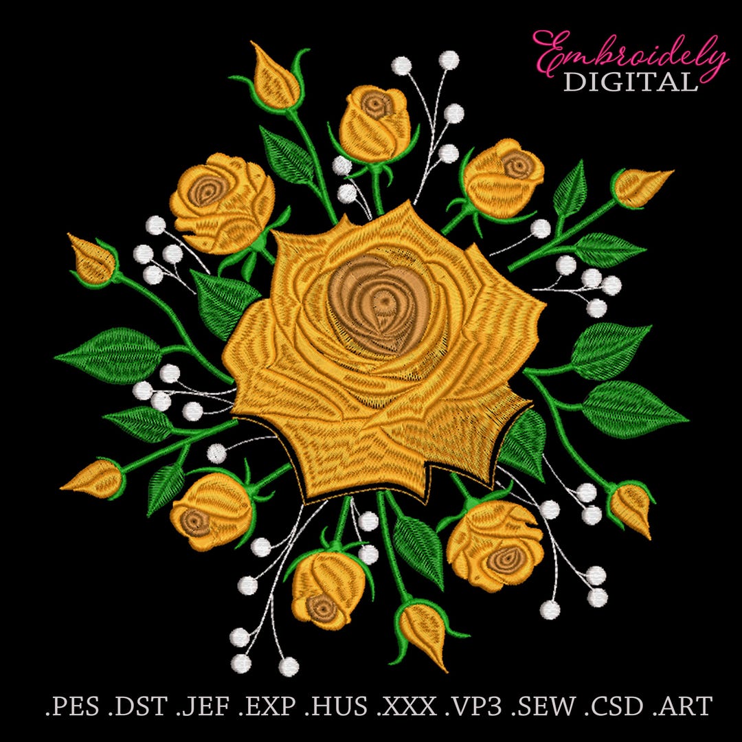 Rose Bouquet Machine Embroidery Design: Customizable Floral (instant ...