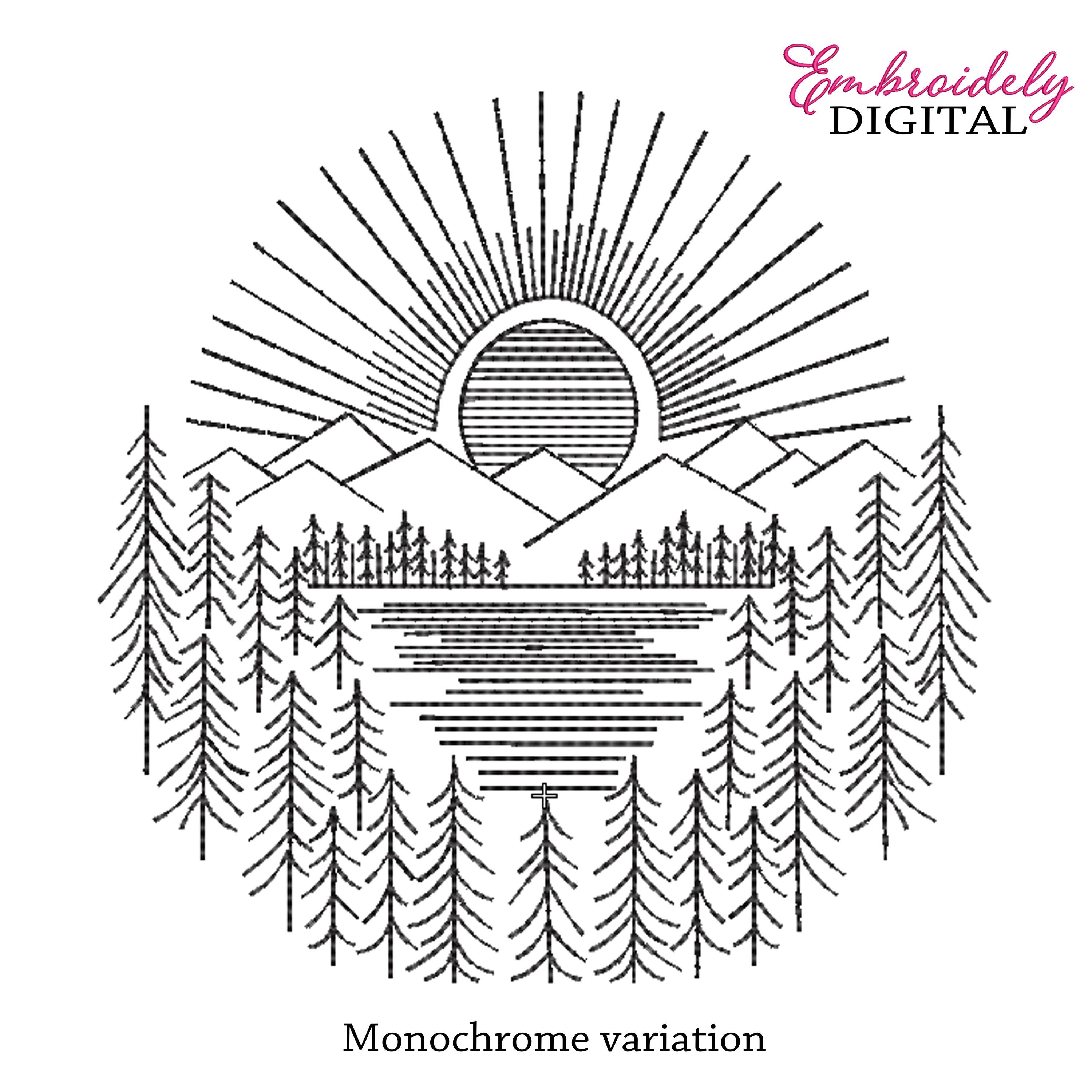 Forest Lake Embroidery Design: Nature Scene (PES, 10 Sizes) (digital ...