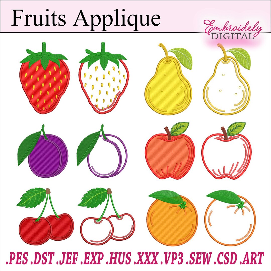Fruit Set Applique Machine Embroidery Designs, Fruits Set of 6 Applique ...
