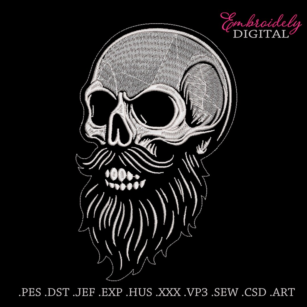 Bearded Skull Embroidery Design: Biker Gothic Line Art (instant ...