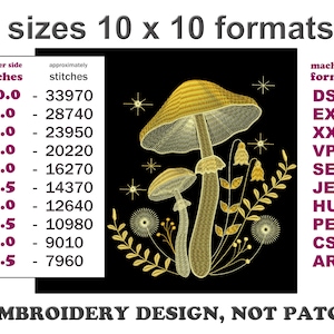 Magic Mushrooms Embroidery Design: Gold Accents, 10 Sizes (instant ...