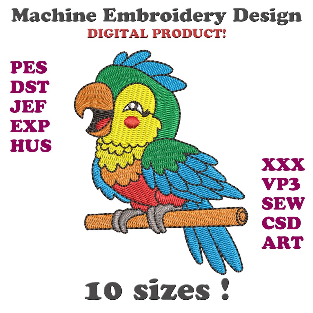 Parrot Embroidery Design, Bright Parrot Machine Embroidery Design, Cute ...