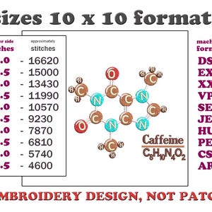 Caffeine Molecule Embroidery Designs: Coffee Print Set (digital ...