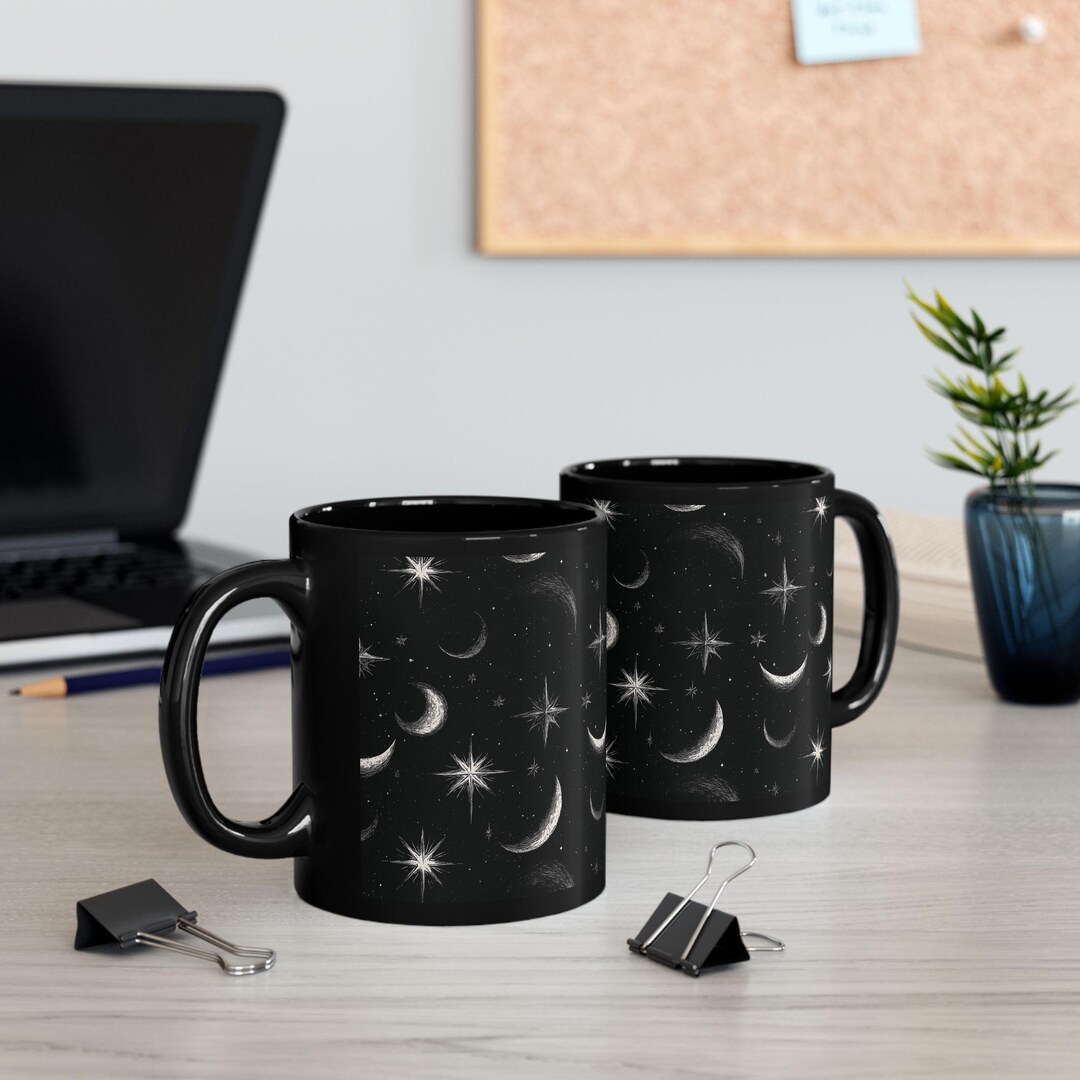 Celestial Black Mug Elegant Moon and Stars Design, Astronomy Gift ...