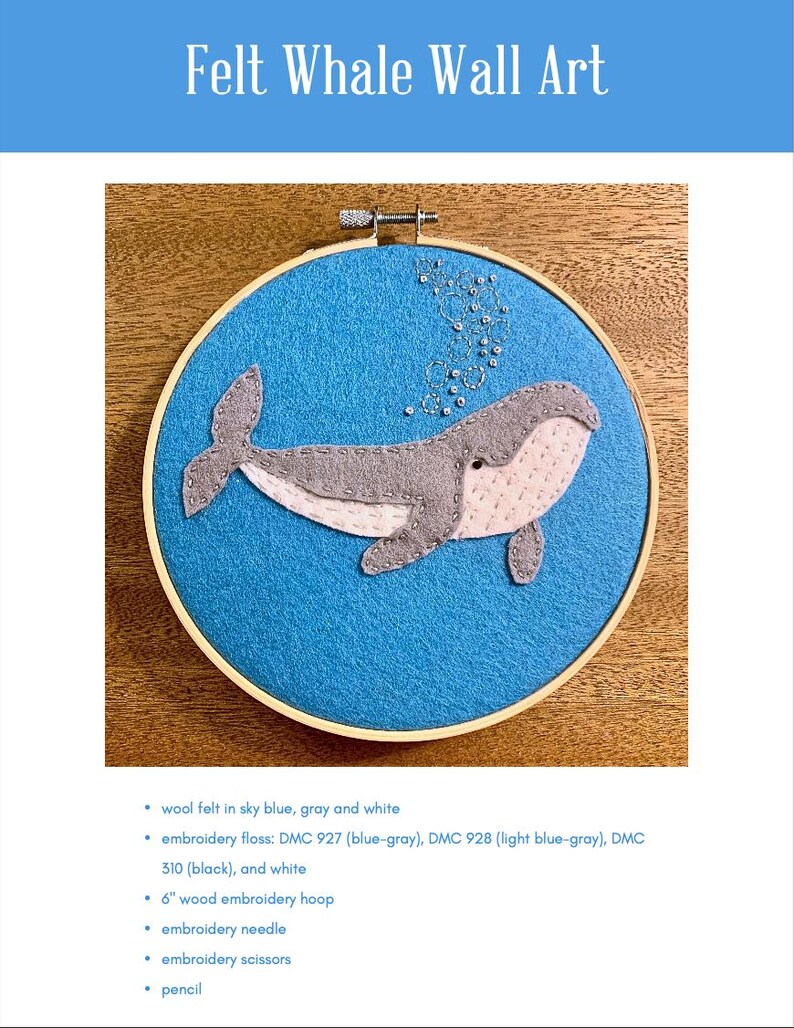 Felt Whale Wall Art Craft Pattern | PDF Download| Hand Sewing ...