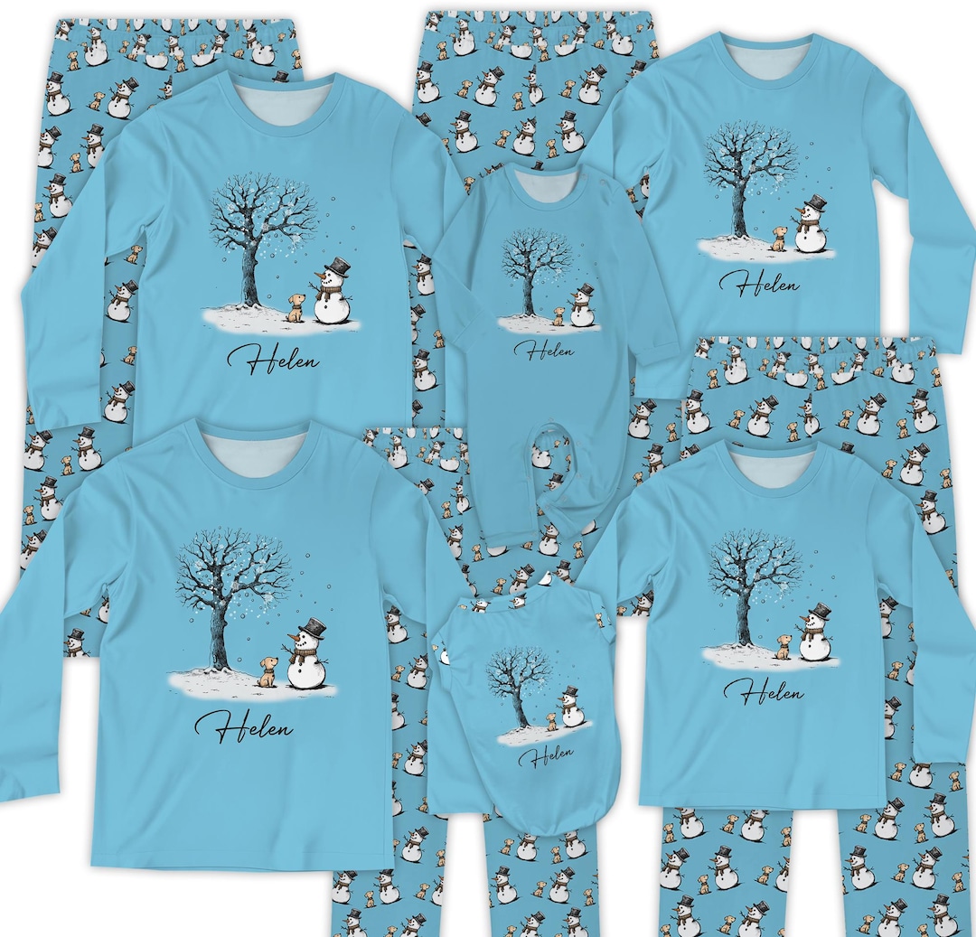 Cute Christmas Snowman Pajamas, Snowman Dog Pajamas, Blue Family ...