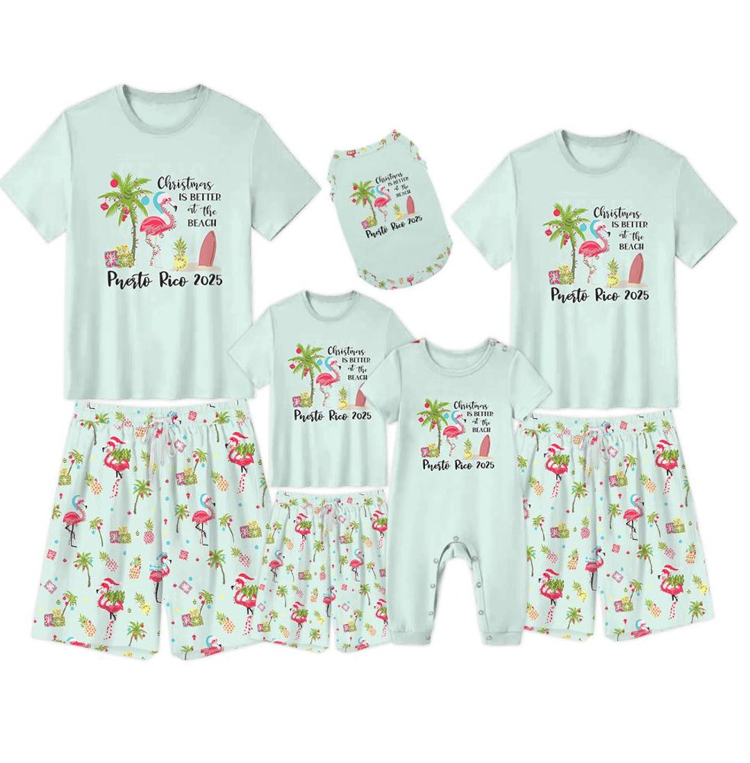 Custom Beach Christmas Pajamas: Tropical Flamingo Palm Matching Family ...