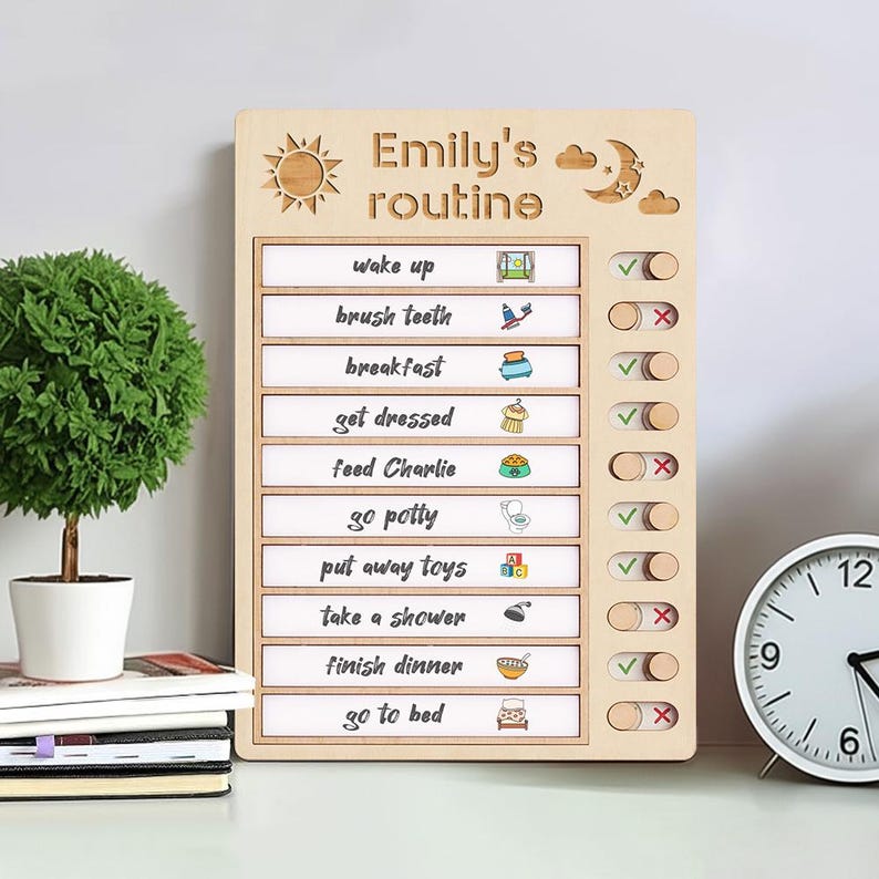Personalized Daily Routine Board, Wooden Toddler Routine Chart, Chore ...