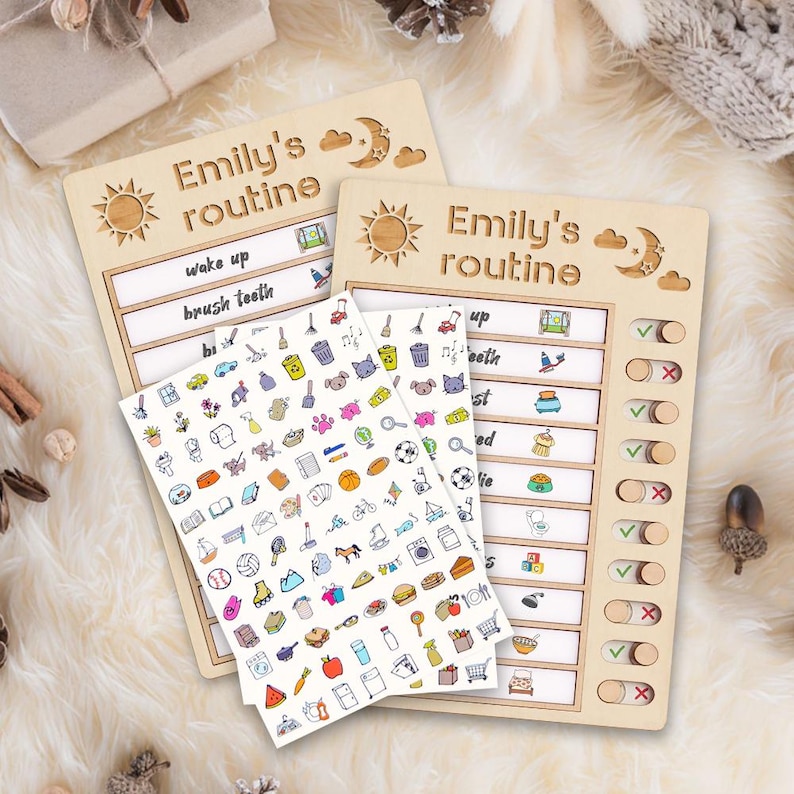 Personalized Daily Routine Board, Wooden Toddler Routine Chart, Chore ...