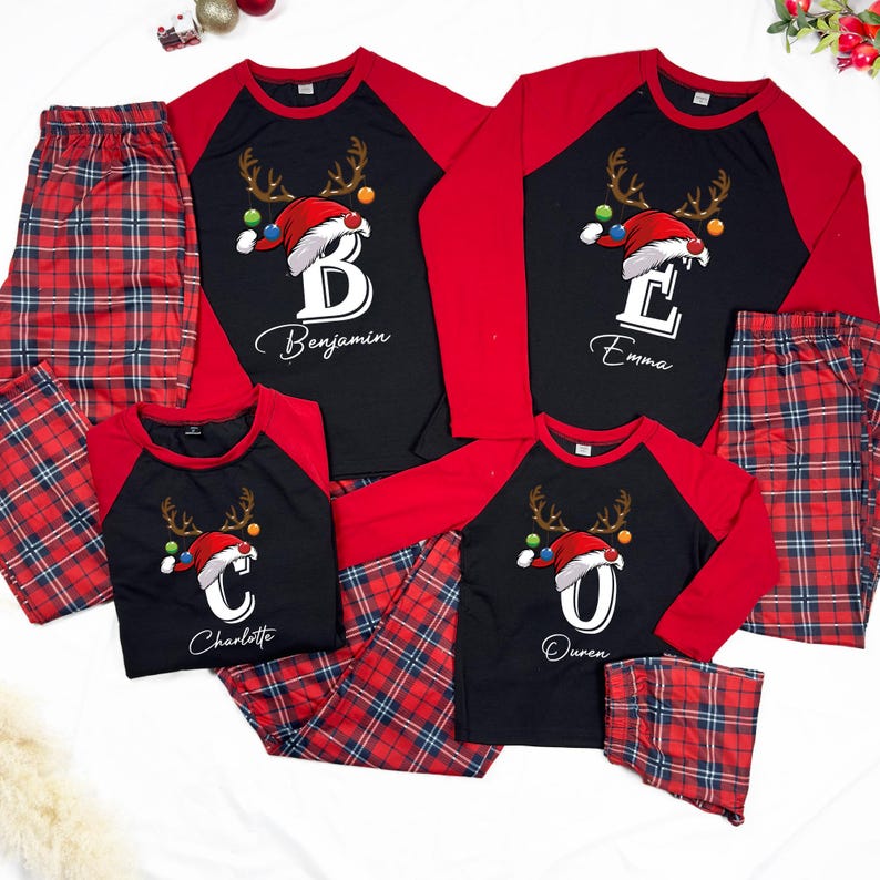 Personalized Family Christmas Pajamas With Name, Monogrammed Christmas ...