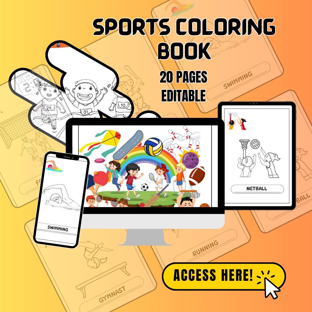 Kids Online Sport Coloring Book | Kids Coloring Book | Editable ...