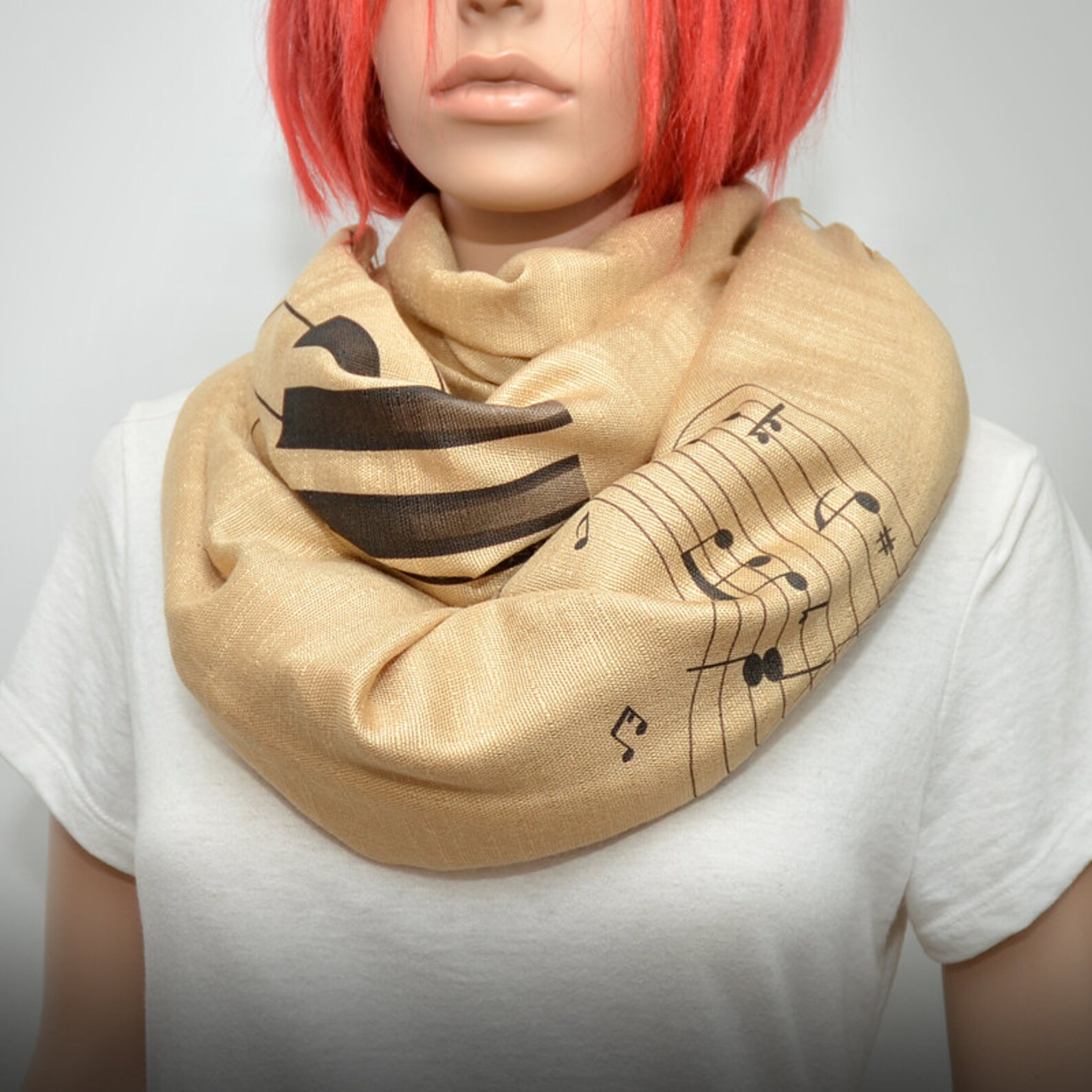 Music Scarf, Piano Scarf, Cream Beige Scarf, Music Notes Scarf, Long ...