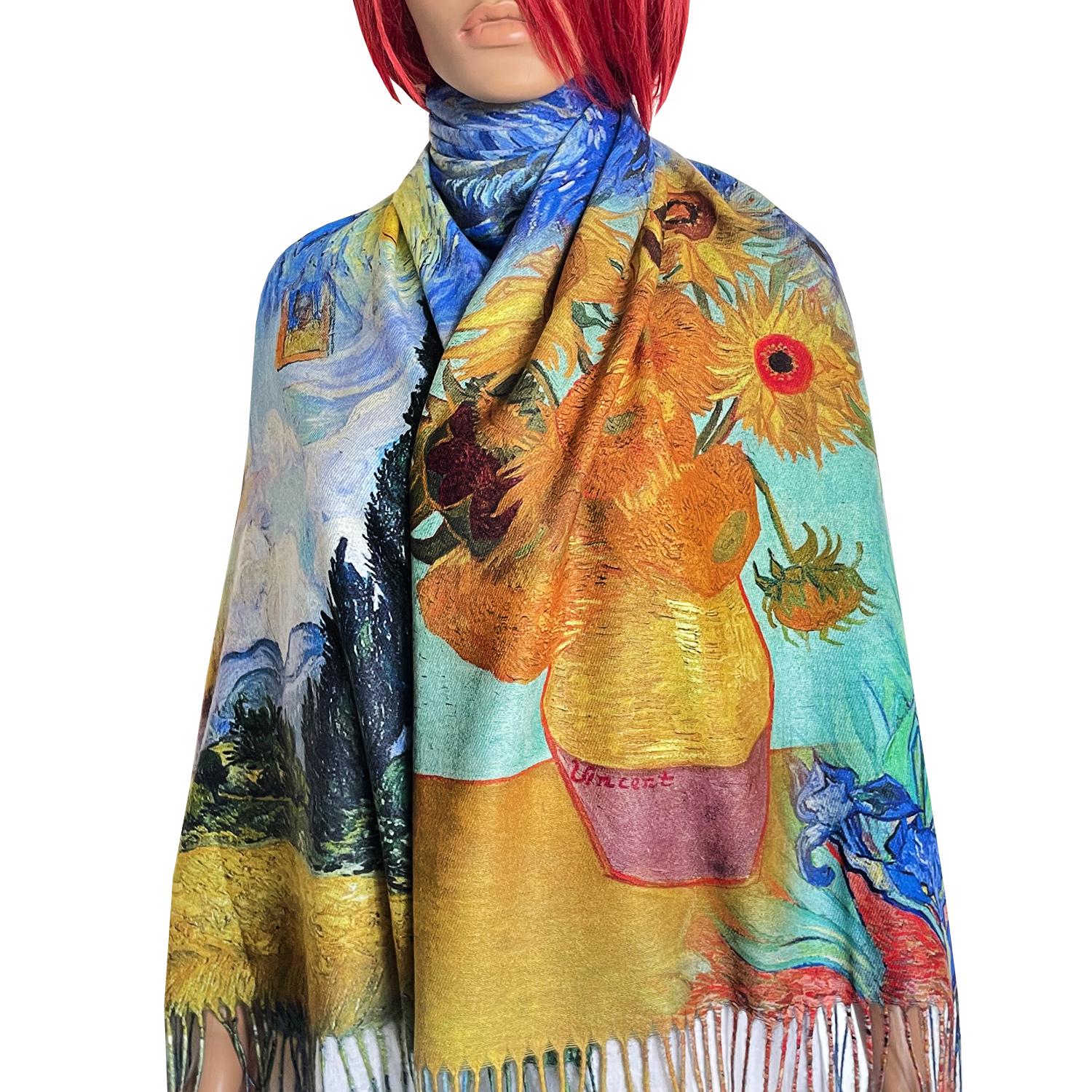 Van Gogh Art Scarf. Starry Night, Sunflowers, Irises & Bedroom Design ...