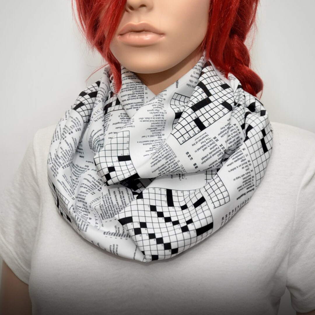 Black & White Infinity Scarf With Crossword Puzzles Print - Etsy