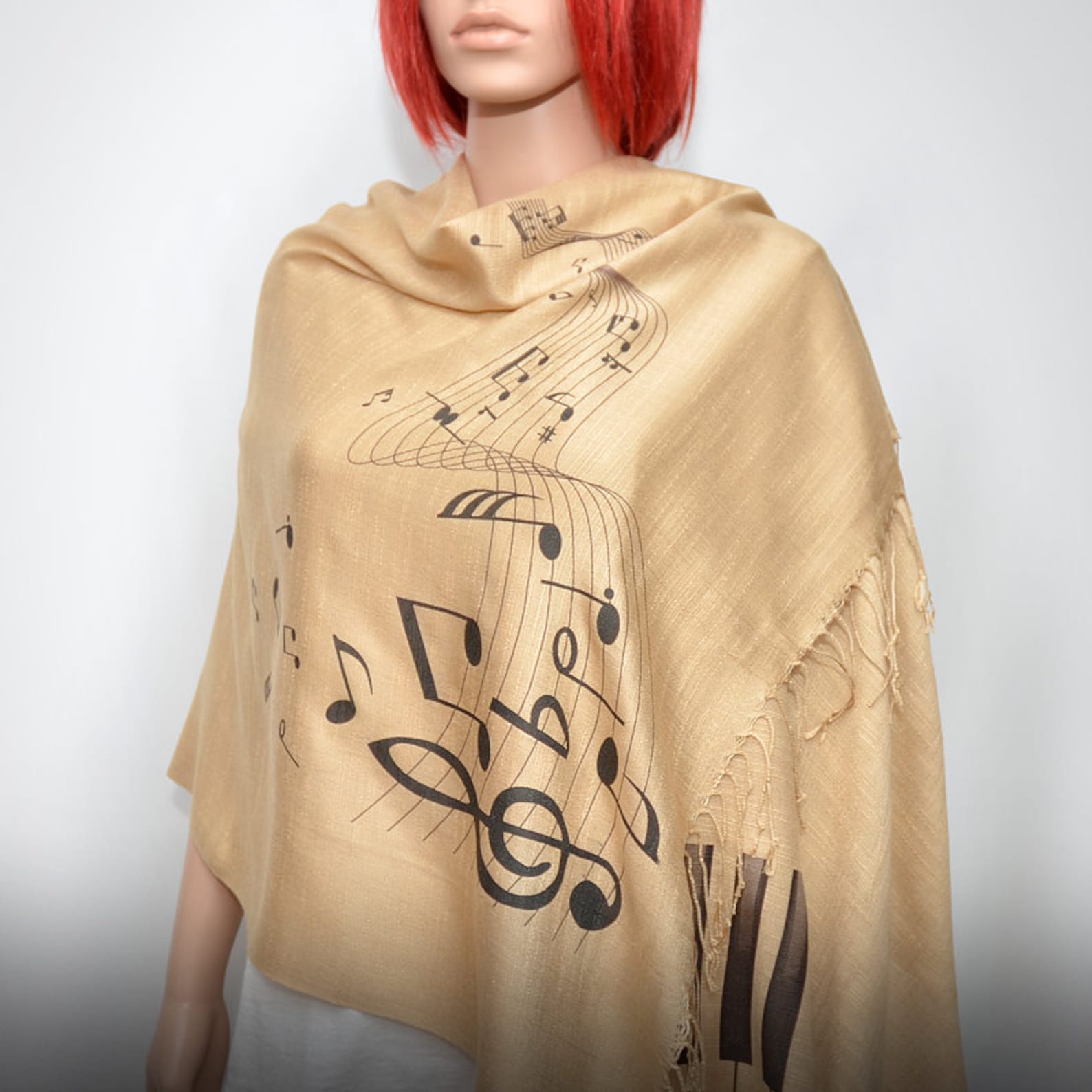 Music Scarf, Piano Scarf, Cream Beige Scarf, Music Notes Scarf, Long ...