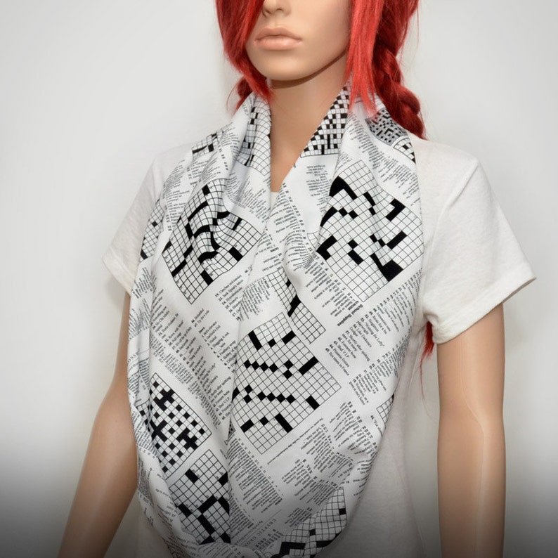 Black & White Infinity Scarf With Crossword Puzzles Print - Etsy