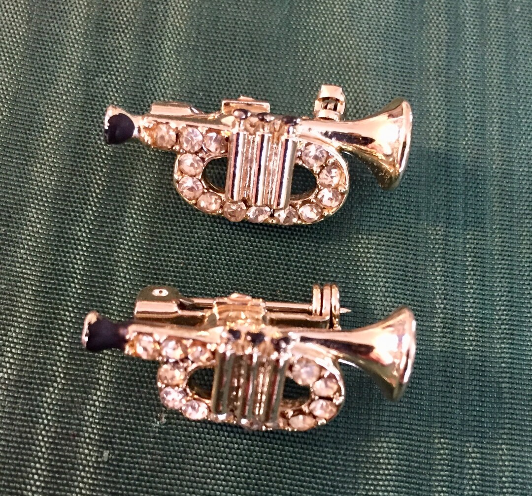 Trumpet Horns in Goldtone With Rhinestones Flair Scatter Pins for ...