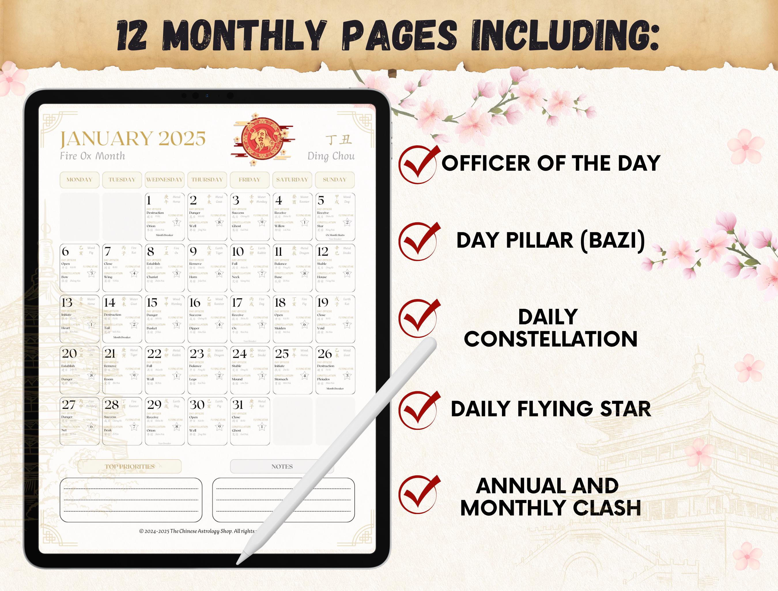 2025 Printable Chinese Astrology Tong Shu | Monthly Calendar With Bazi ...