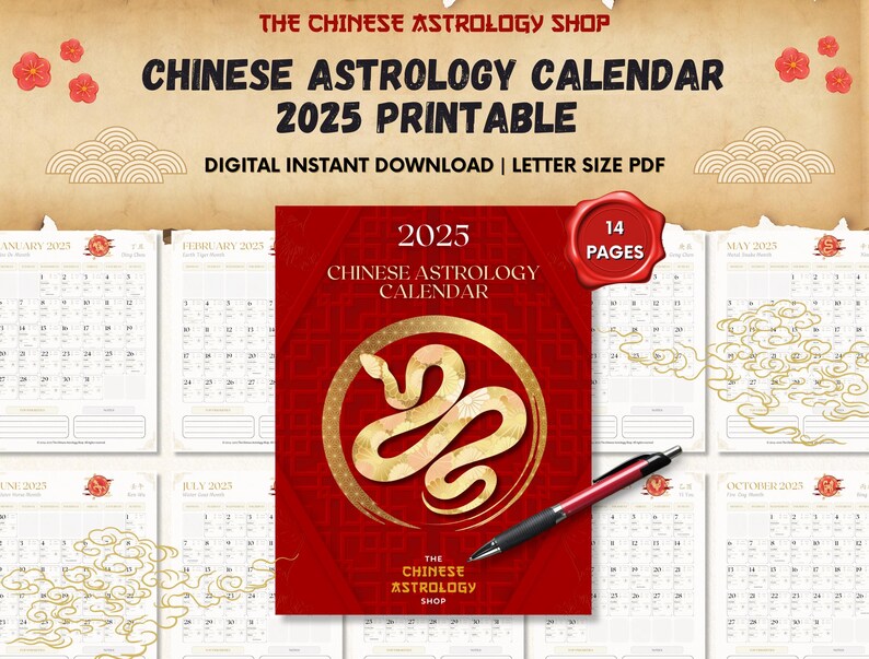2025 Printable Chinese Astrology Tong Shu | Monthly Calendar With Bazi ...