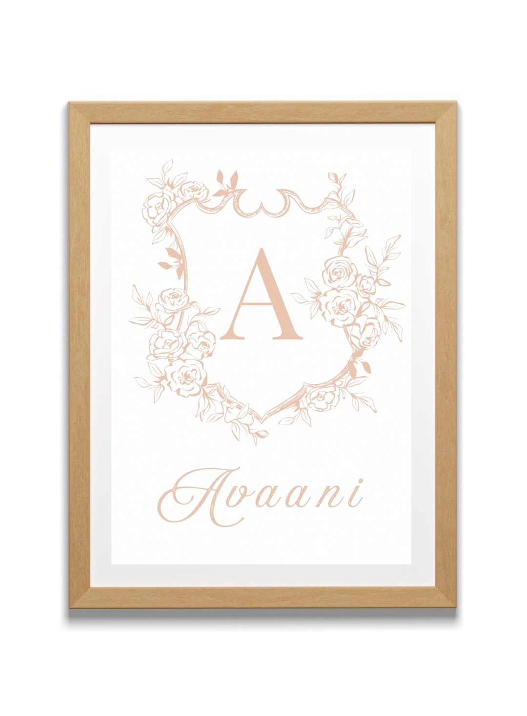 Custom Initial Beige Crest Monogram Vintage Print Poster for Nursery ...