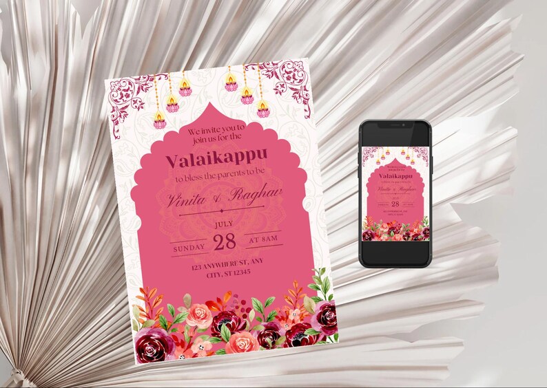 Editable Valaikappu Invitation | Indian Baby Shower Digital Invite ...