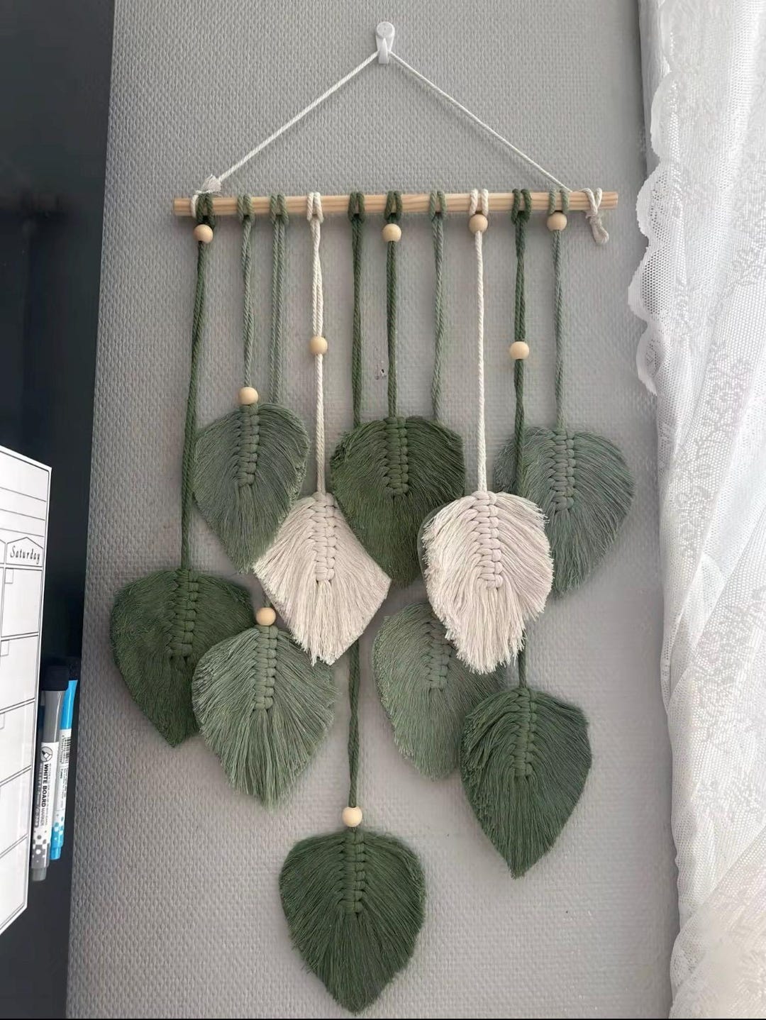 Macrame Leaf Wall Hanging, Macrame Wall Hanging, Green Wall Art, Boho ...