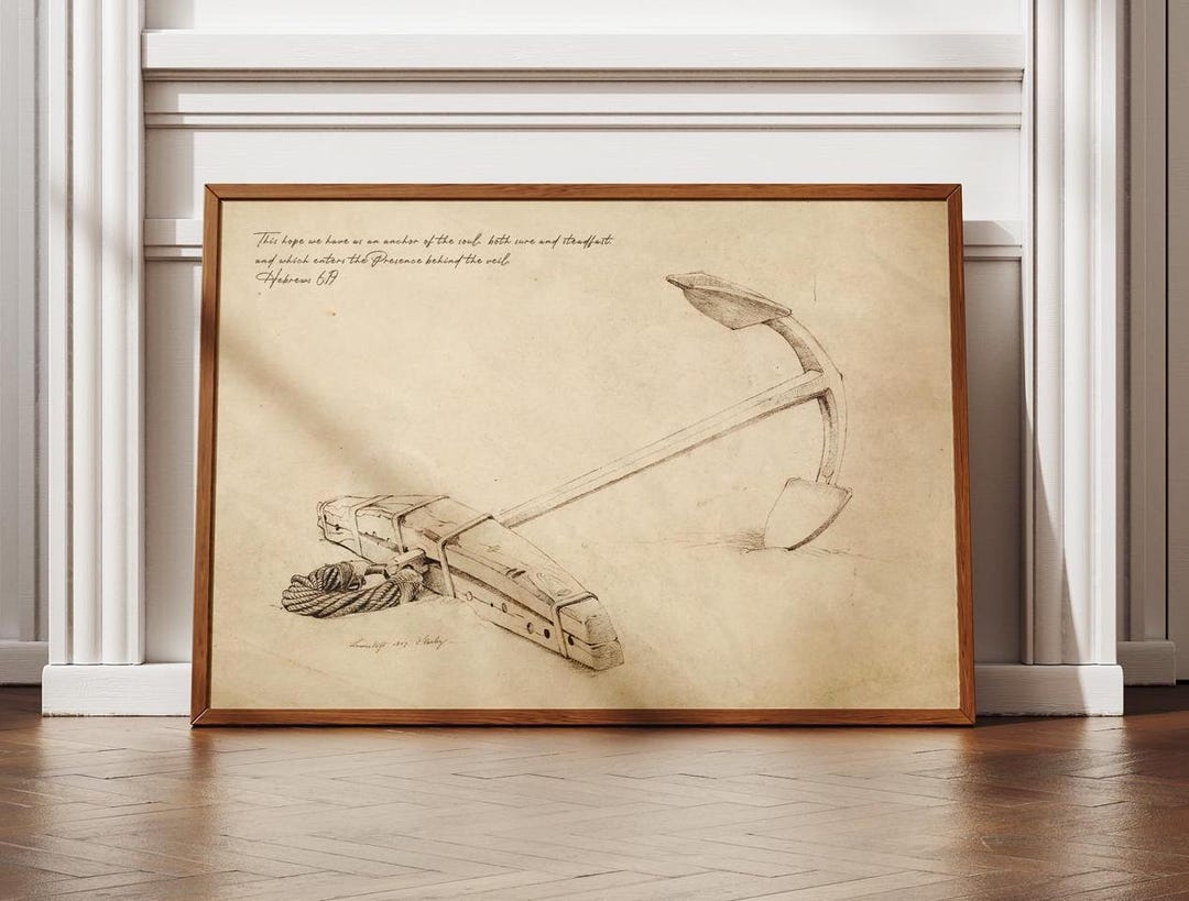 Hebrews 6:19 Anchor Sketch Digital Art Print Vintage Nautical Bible ...