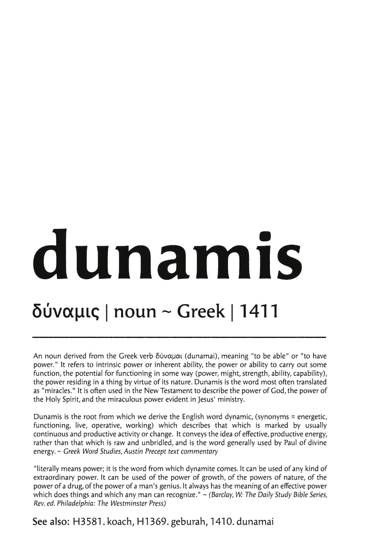 Dunamis Definition Print: Greek Word Power Bible Study Art Christian ...
