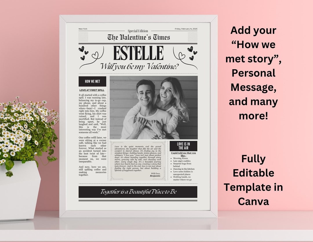 Valentine's Day Newspaper Template, Personalized Valentines Love Story ...