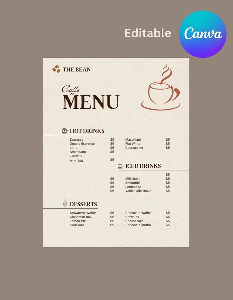 Editable Cafe Menu - Etsy