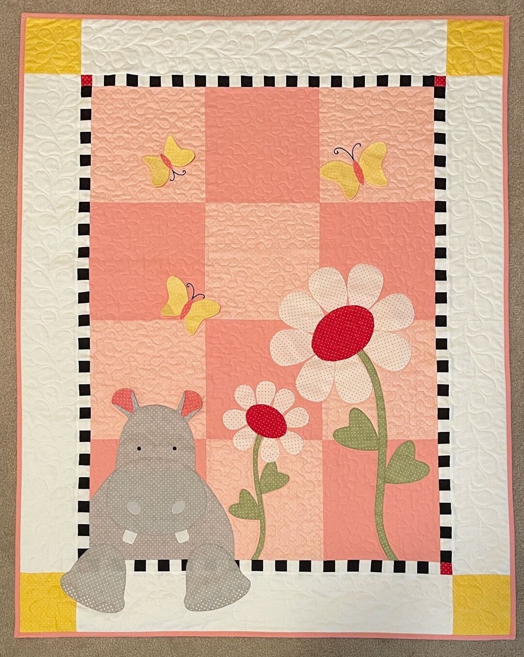 Hannah Hippo Quilt 3D Baby Nursery Decor 42 X 52 TBQSC Handmade - Etsy