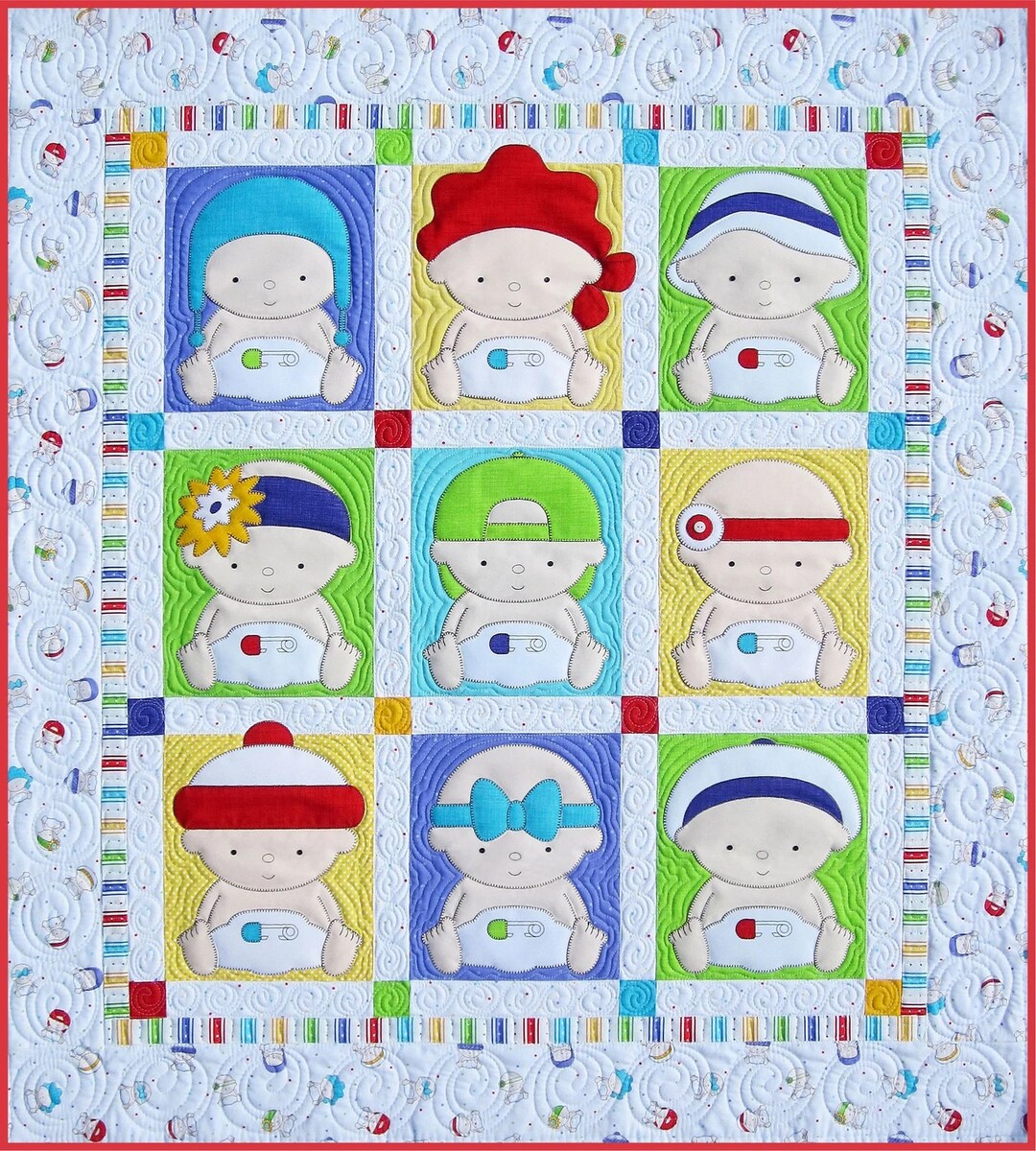 Babies Nine Block Hats Quilted Wall Hanging 42 X 46 Gender - Etsy