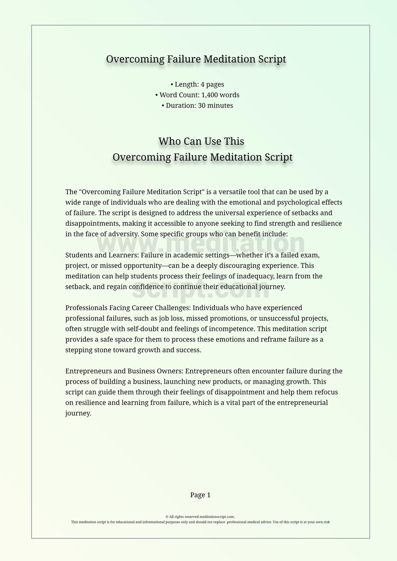 Overcoming Failure Meditation Script - Etsy