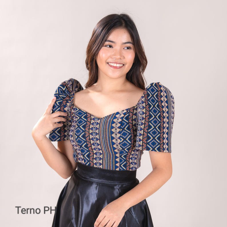 Ethnic Filipiniana Top With Black Satin Skirt - Etsy
