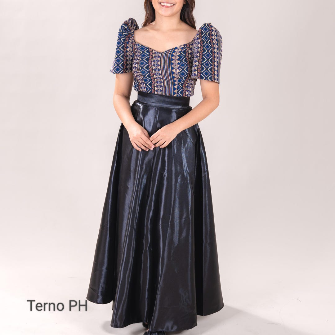 Ethnic Filipiniana Top With Black Satin Skirt - Etsy